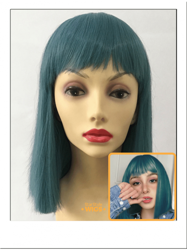 Teal Green Blue Bob Wig With Bangs | Star Style Wigs UK