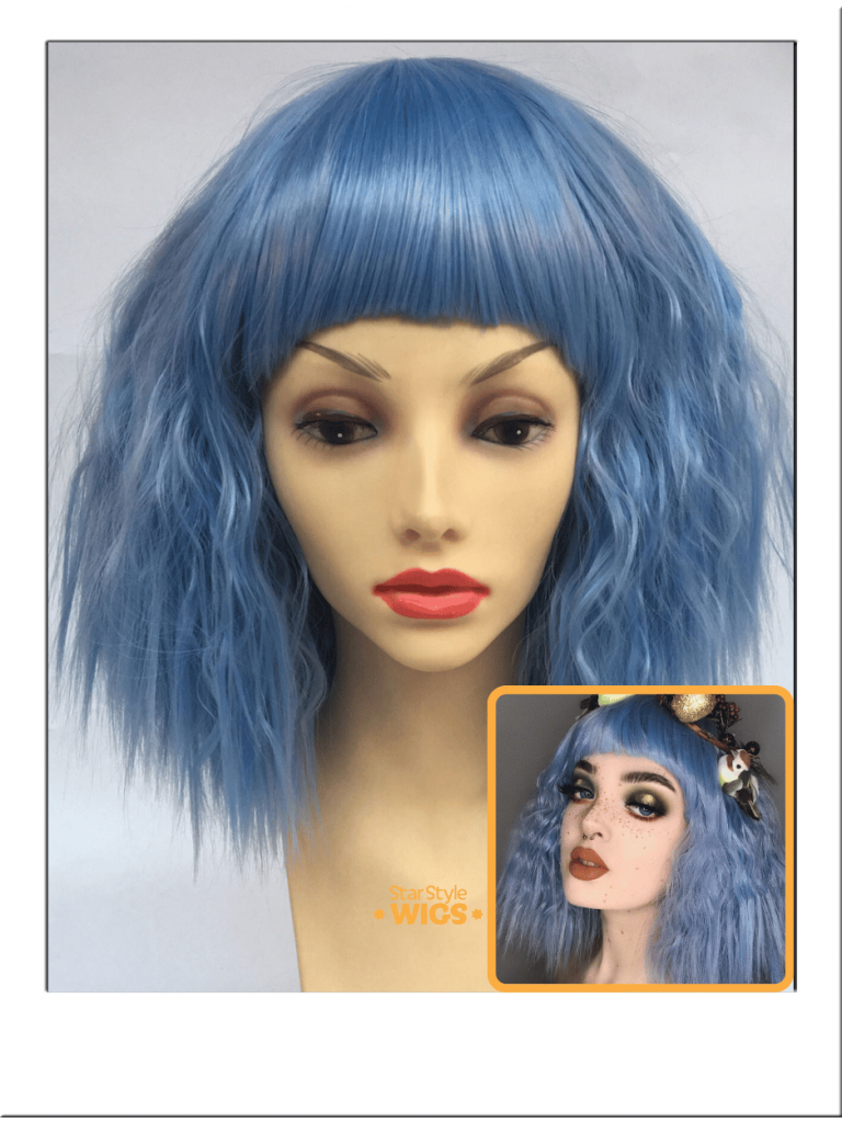 Light Blue Wig Wavy Bob With Bangs | Star Style Wigs UK