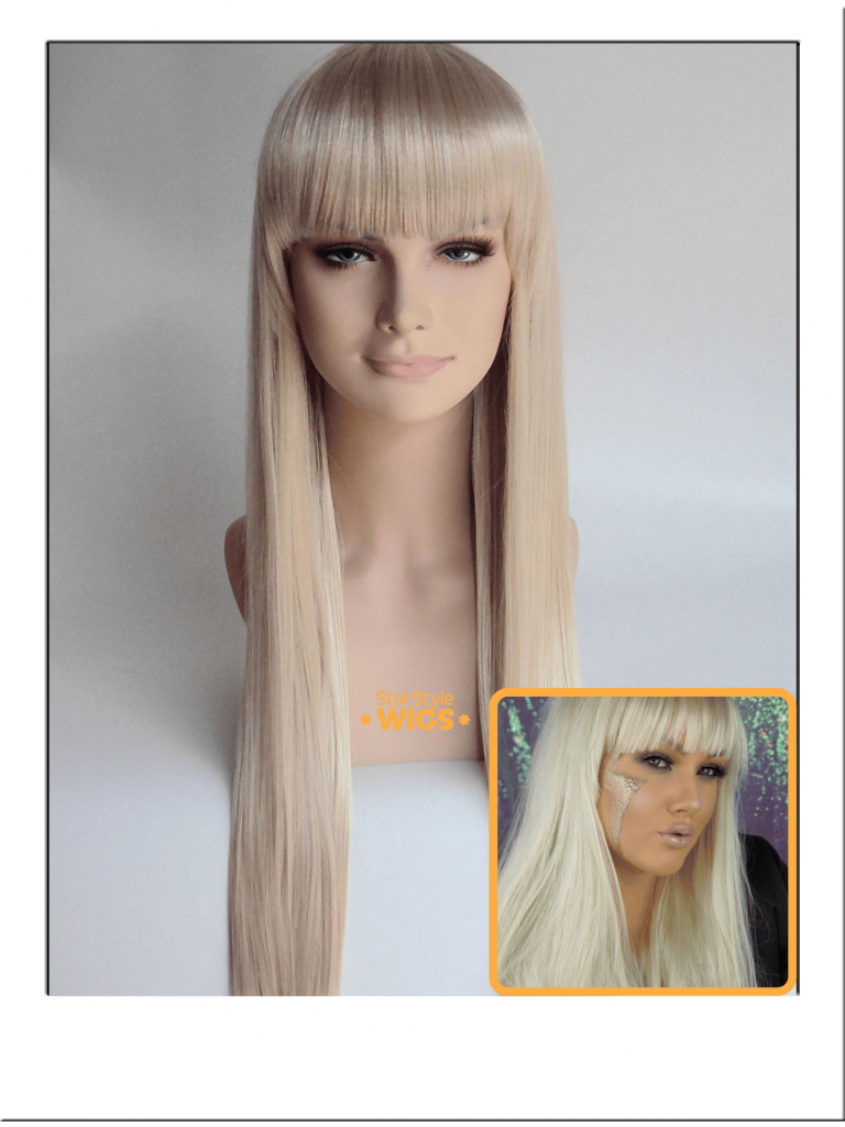 Long Platinum Blonde Straight Wig With Blunt Bangs | Star Style Wigs UK
