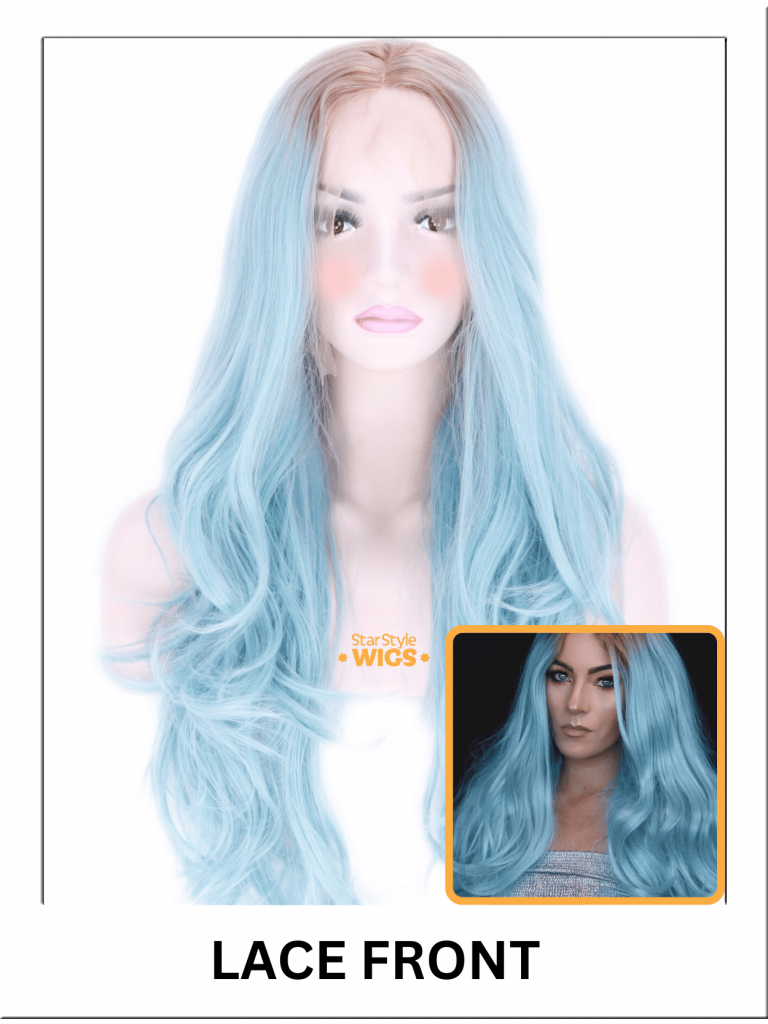 Long Pastel Blue Lace Front Wig | Lace Front Wigs UK | Star Style Wigs