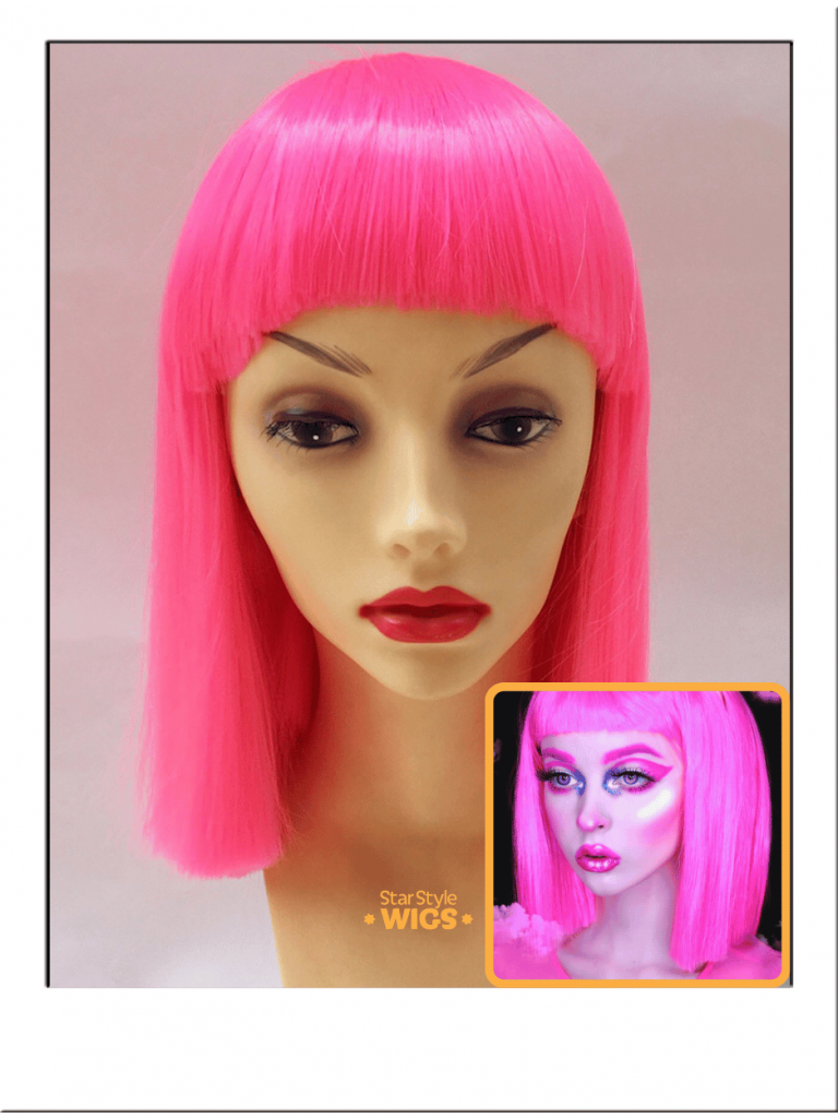 Neon Pink Wig Bob With Bangs | Star Style Wigs UK