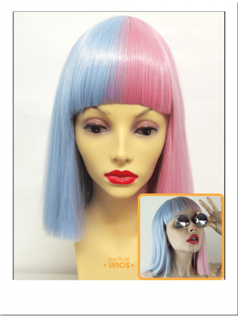 Half Pink Half Blue Split Bob Wig | Split Colour Wigs | Star Style Wigs